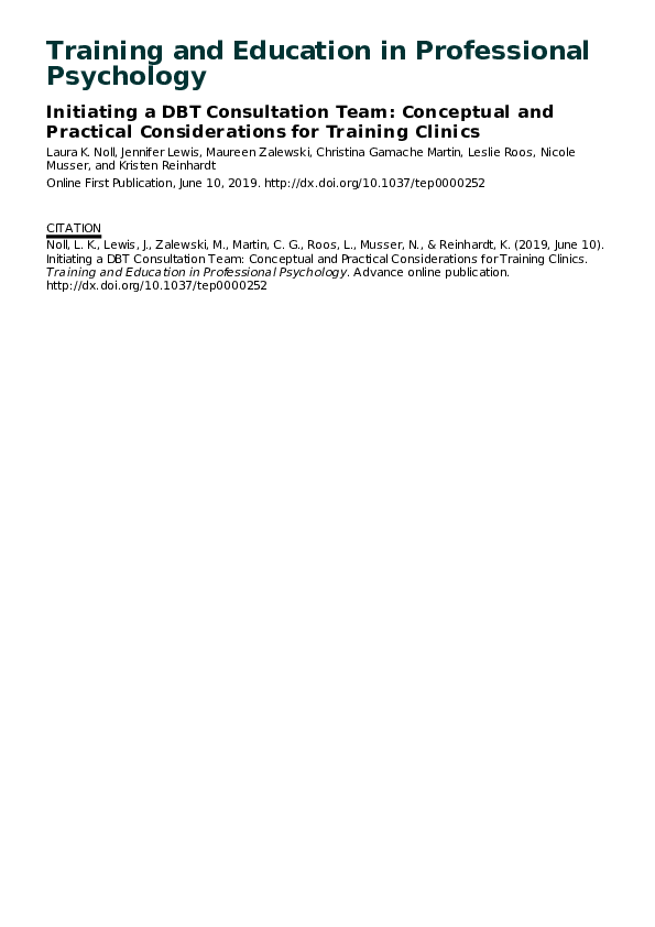 (PDF) Initiating a DBT consultation team: Conceptual and practical ...