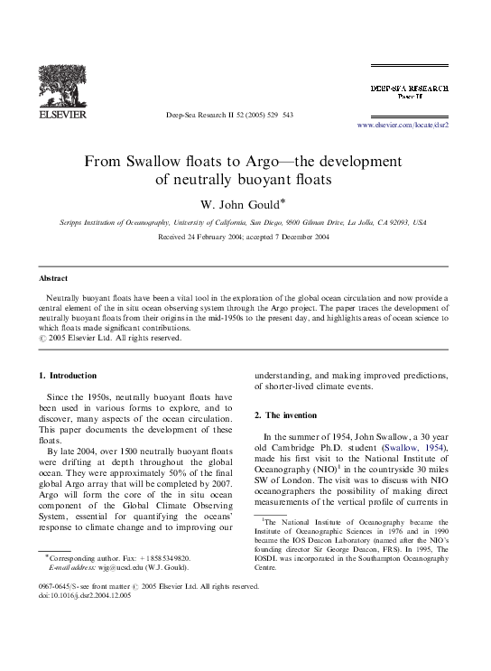 (PDF) From Swallow floats to Argo---the development of neutrally ...
