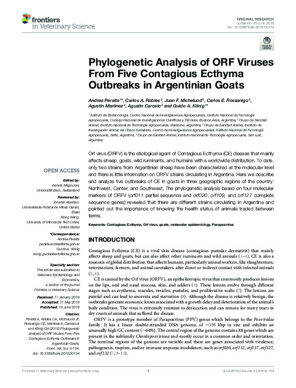 (PDF) Phylogenetic Analysis of ORF Viruses From Five Contagious Ecthyma ...
