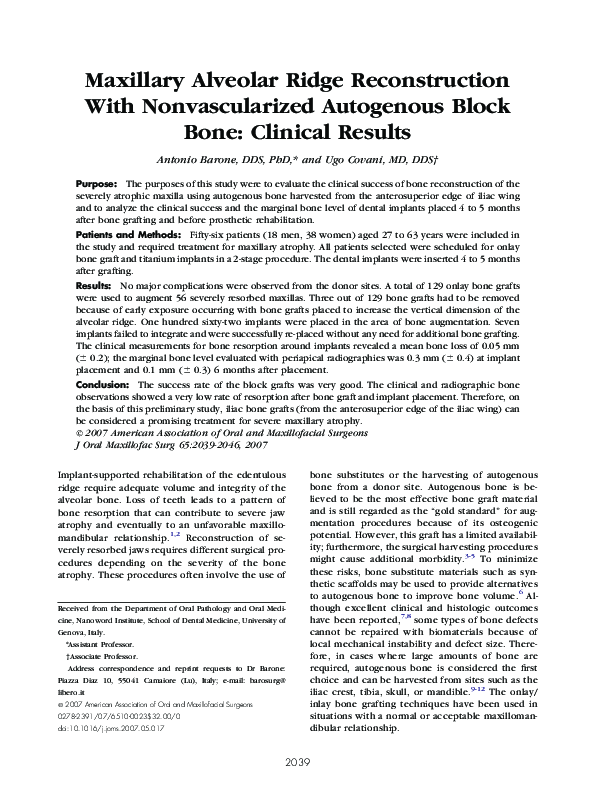 (PDF) Maxillary Alveolar Ridge Reconstruction With Nonvascularized ...