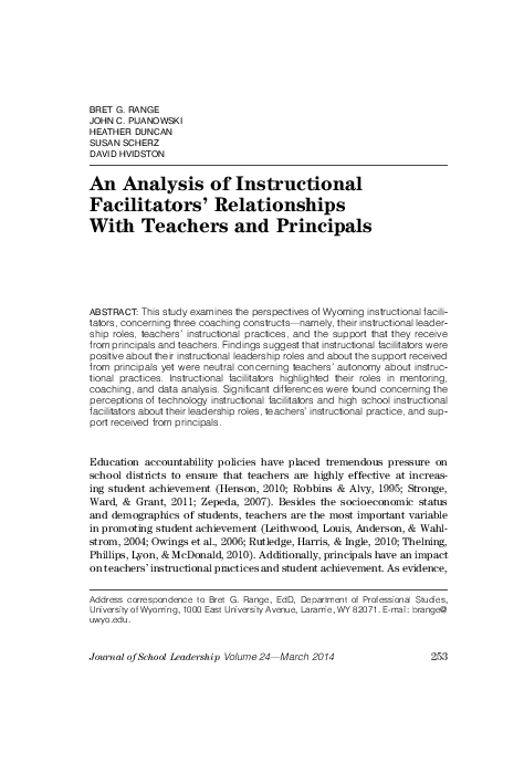 (PDF) An Analysis of Instructional Facilitators’ Relationships with Teachers and Principals