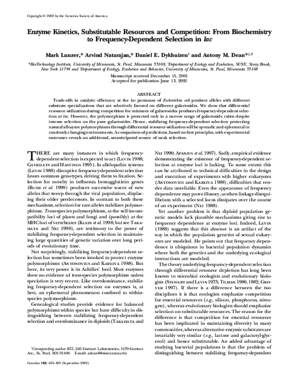 (PDF) Enzyme kinetics, substitutable resources and competition: from ...
