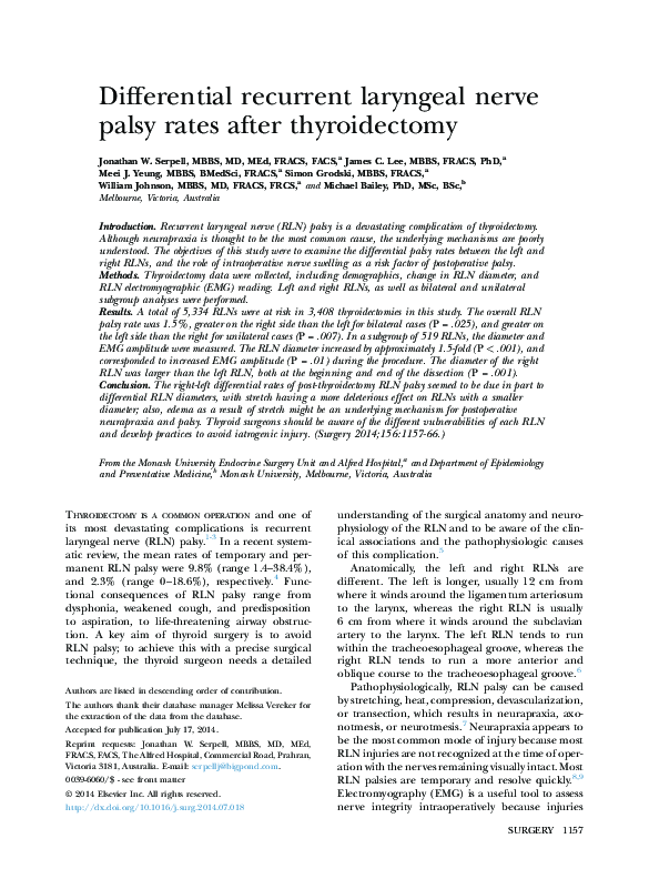 (PDF) Differential recurrent laryngeal nerve palsy rates after ...