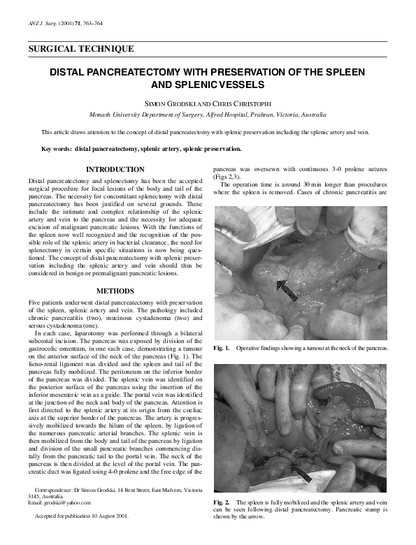 (PDF) Distal pancreatectomy with preservation of the spleen and splenic vessels