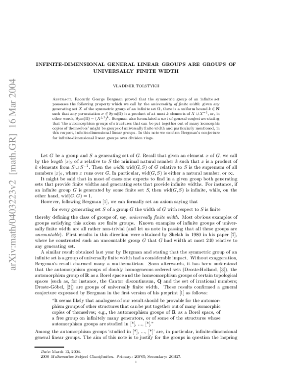 Pdf Infinite Dimensional General Linear Groups Are Groups Of