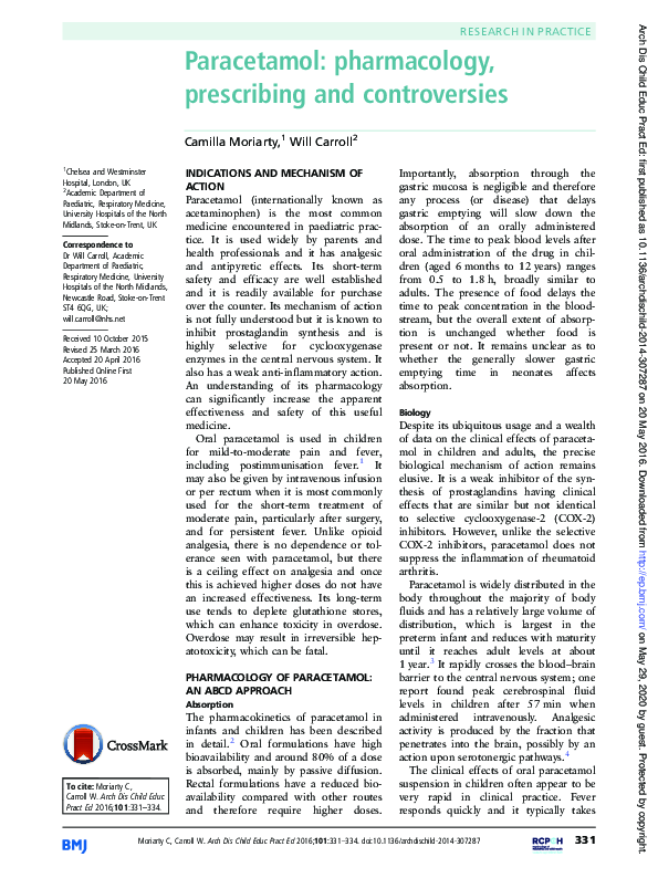 (PDF) Paracetamol: pharmacology, prescribing and controversies