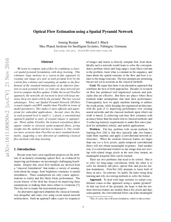 (PDF) Optical Flow Estimation Using a Spatial Pyramid Network