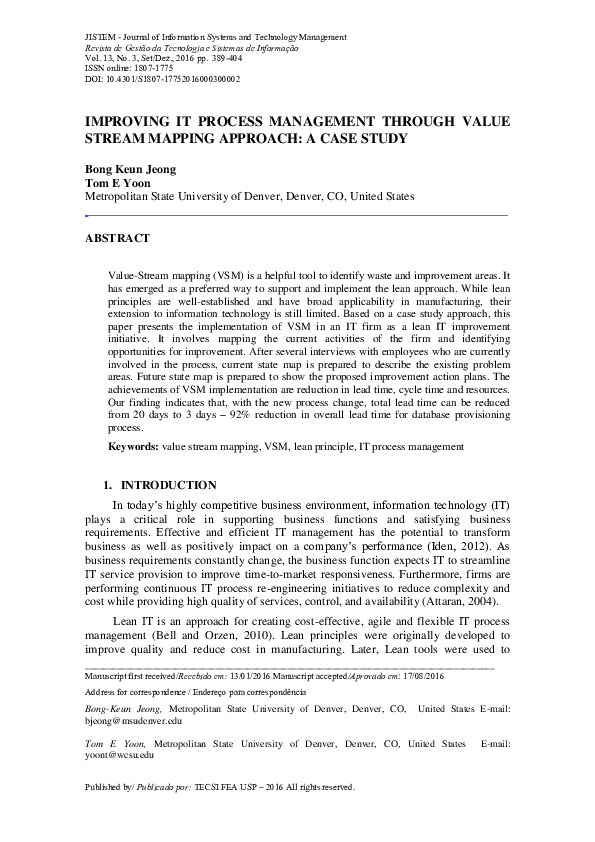 (PDF) Improving IT process management through value stream mapping approach: A case study