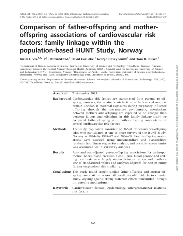 (PDF) Comparison of father-offspring and mother-offspring associations ...