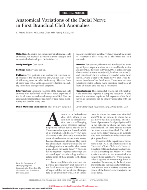 (PDF) Anatomical Variations of the Facial Nerve in First Branchial ...