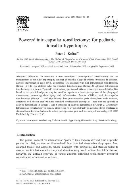 (PDF) Intracapsular Tonsillectomy for Pediatrics