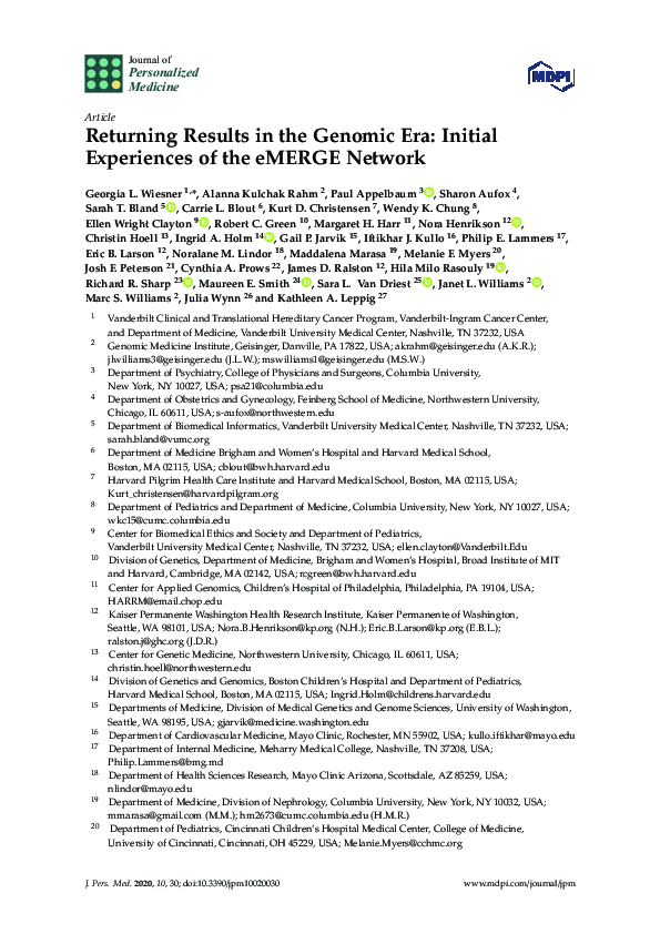 (PDF) Returning Results in the Genomic Era: Initial Experiences of the ...