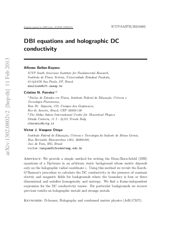 (PDF) DBI equations and holographic dc conductivity