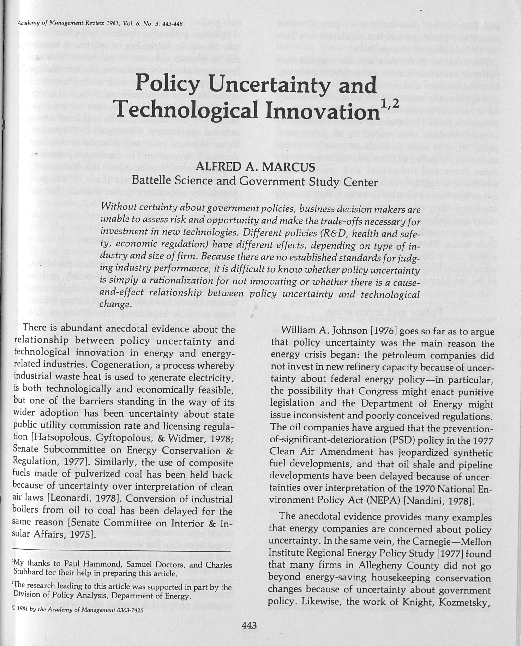 (PDF) Policy Uncertainty and Technological Innovation