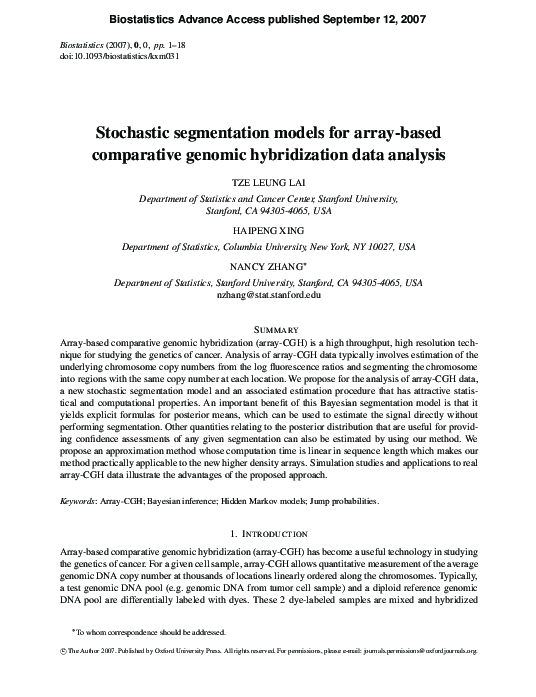 (PDF) Stochastic segmentation models for array-based comparative genomic hybridization data analysis