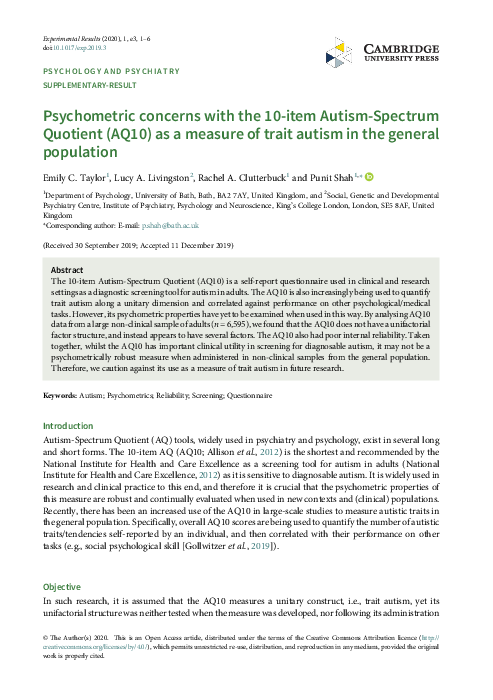 (PDF) Review 1: Psychometric concerns with the 10-item Autism-Spectrum ...