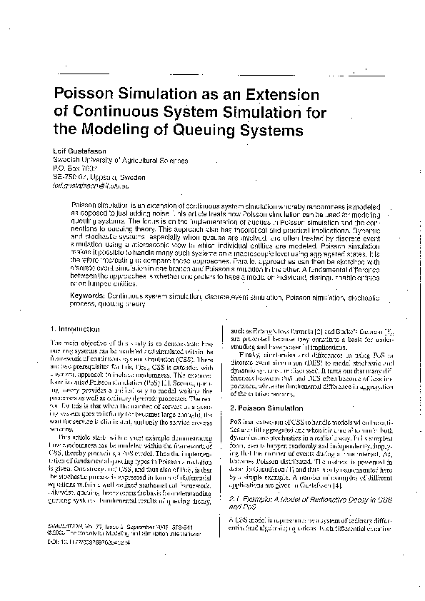Pdf Poisson Simulation As An Extension Of Continuous System Simulation For The Modeling Of