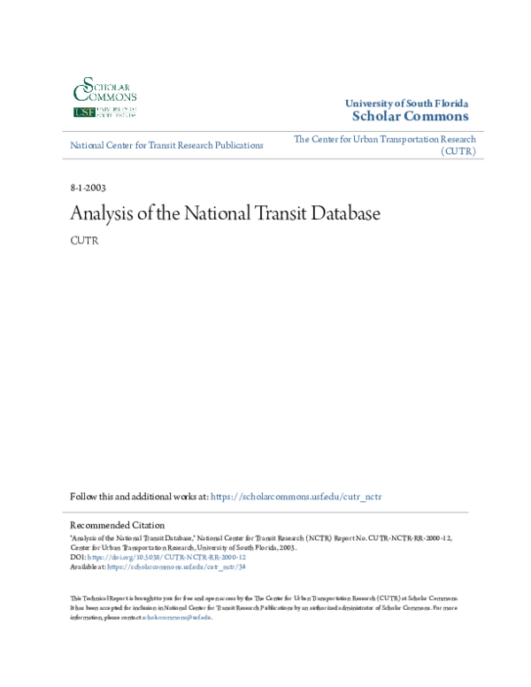 (PDF) Analysis of the National Transit Database