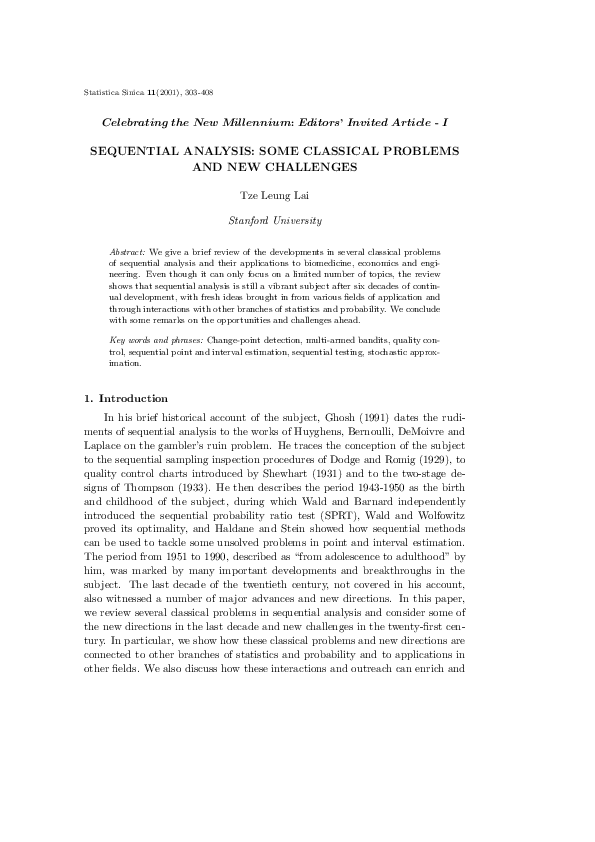 (PDF) Sequential analysis: some classical problems and new challenges