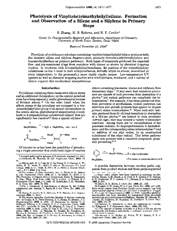 (PDF) Formation of Silene and Silylene from Vinylsilane Photolysis