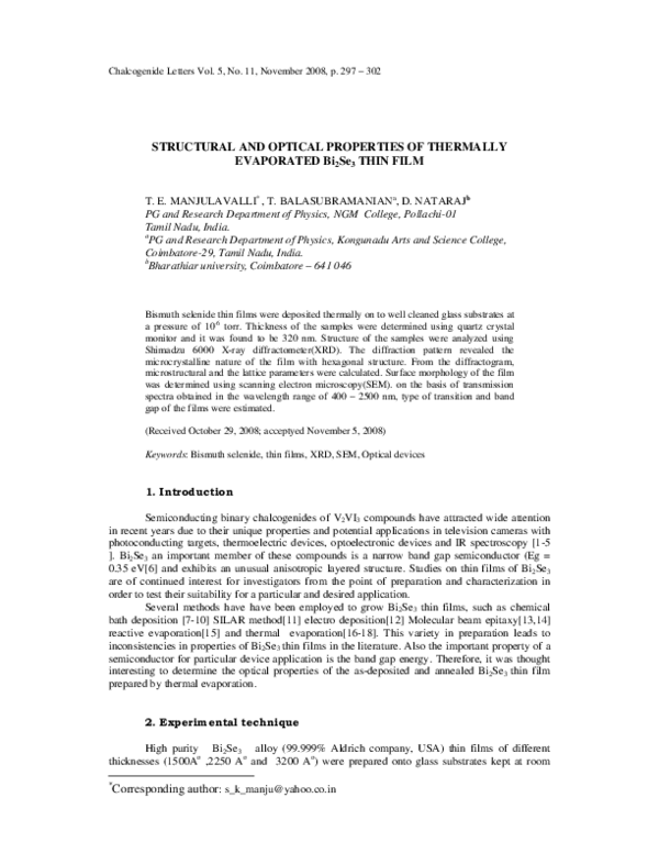 (PDF) Structural and optical properties of thermally evaporated Bi2Te3 films