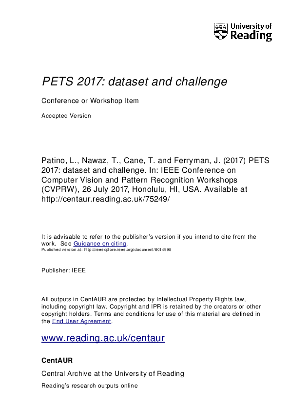 (PDF) PETS2009: Dataset and challenge