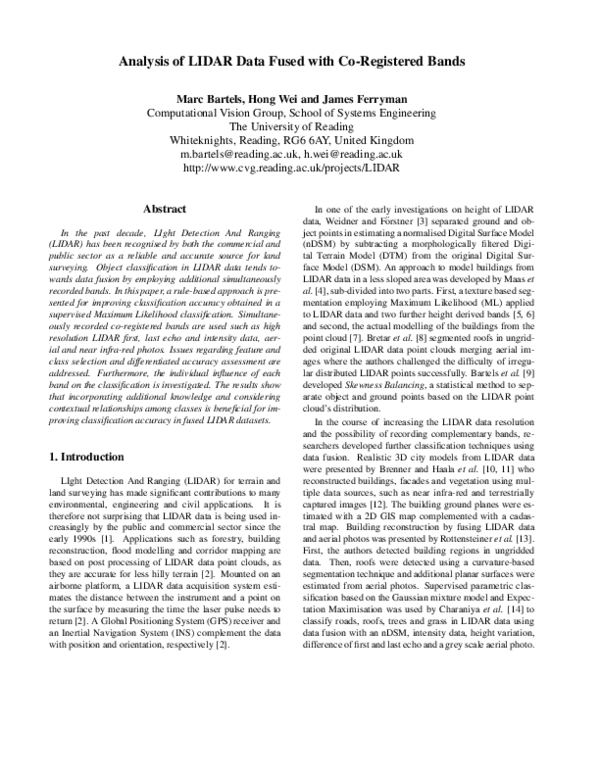 (PDF) Analysis of LIDAR Data Fused with Co-Registered Bands | J. Ferryman - Academia.edu