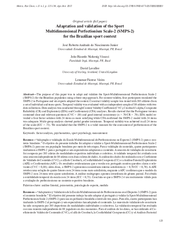 (PDF) Adaptation and validation of the Sport Multidimensional ...
