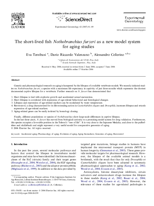 (PDF) The African turquoise killifish Nothobranchius furzeri as a model ...