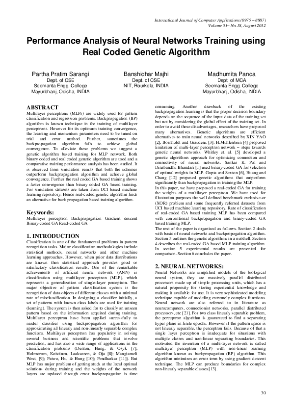 Pdf Performance Analysis Of Neural Networks Training Using Real Coded