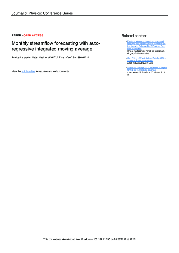 (PDF) Monthly streamflow forecasting with auto-regressive integrated moving average