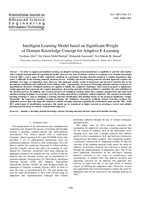 (PDF) Intelligent Learning Model Based On Significant Weight Of Domain Knowledge Concept For ...