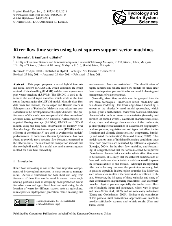 (PDF) River flow time series using least squares support vector machines