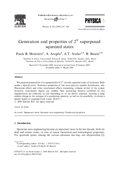 (PDF) Generation and properties of superposed squeezed states