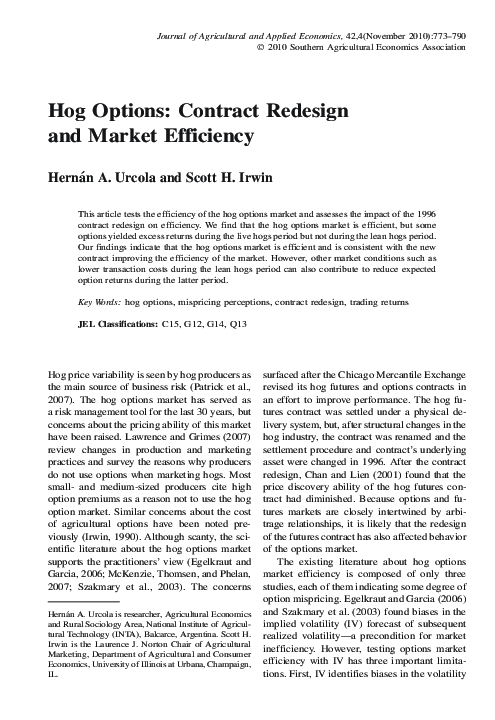(PDF) Hog Options: Contract Redesign and Market Efficiency