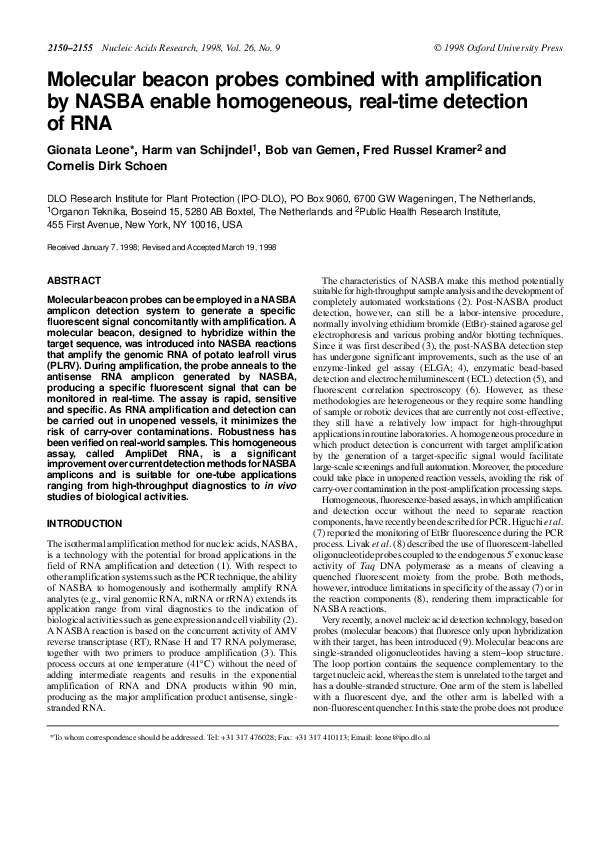 (PDF) Molecular beacon probes combined with amplification by NASBA ...