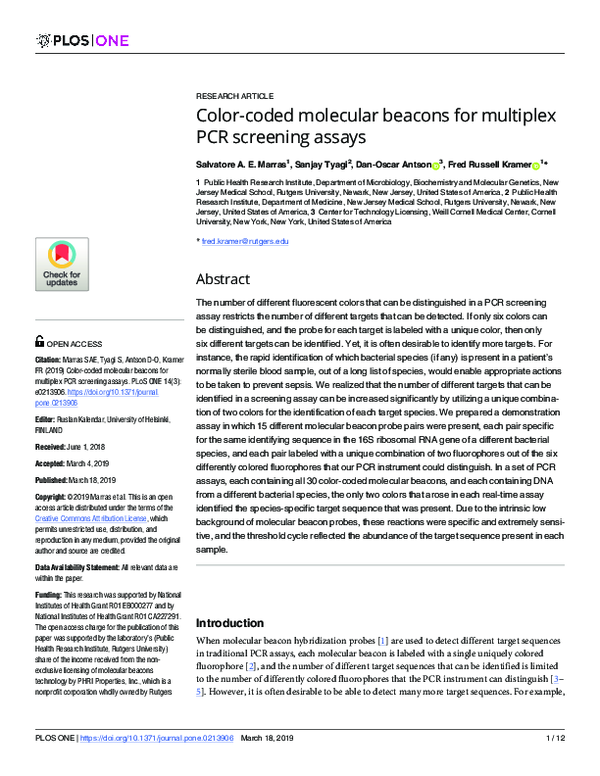 (PDF) Color-coded molecular beacons for multiplex PCR screening assays