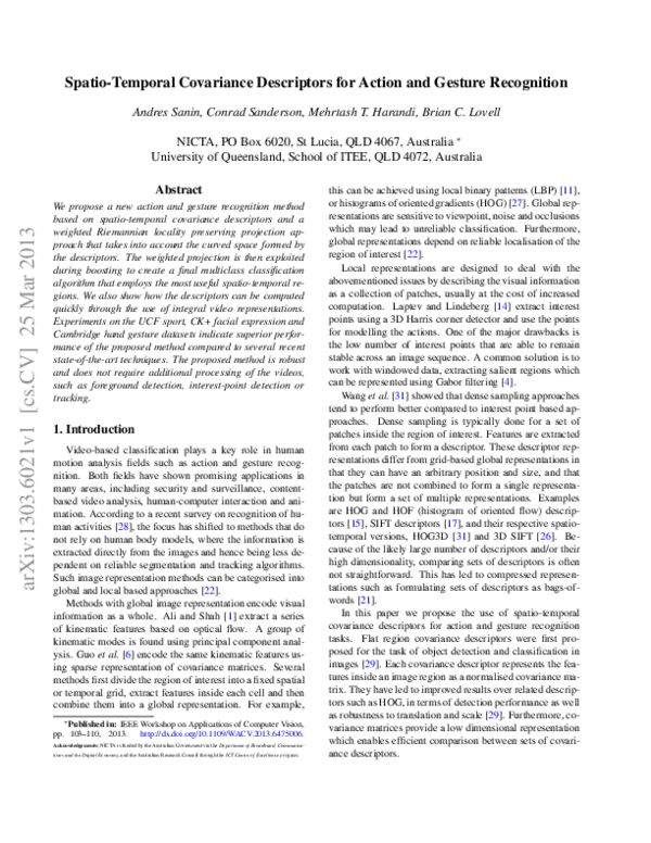 Pdf Spatio Temporal Covariance Descriptors For Action And Gesture Recognition Brian Lovell