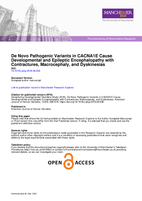 (PDF) De Novo Pathogenic Variants in CACNA1E Cause Developmental and ...