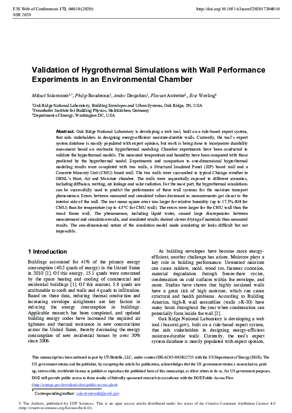 (PDF) Validation of Hygrothermal Simulations with Wall Performance ...