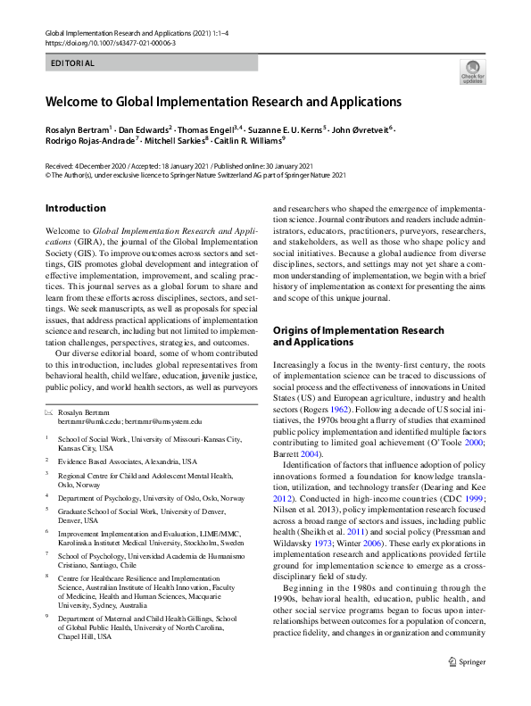 (PDF) Welcome to Global Implementation Research and Applications