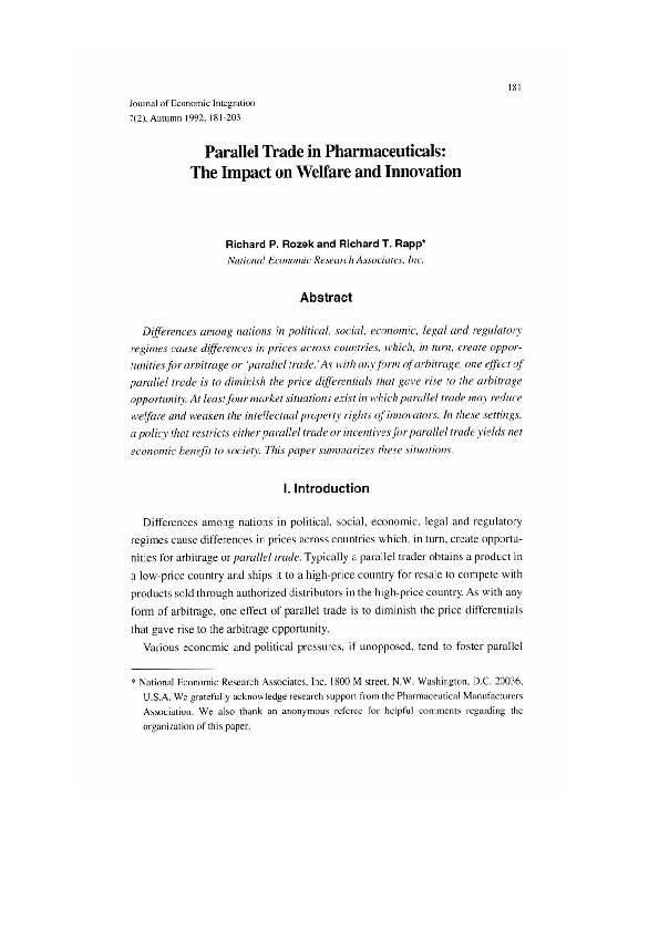 (PDF) Parallel Trade in Pharmaceuticals: The Impact on Welfare and ...