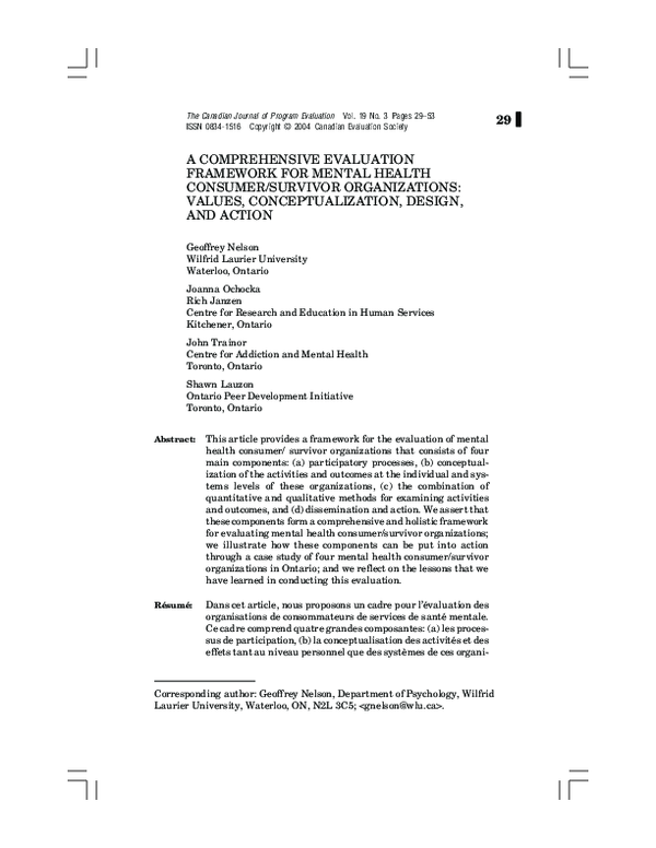 (PDF) A comprehensive evaluation framework for mental health consumer ...