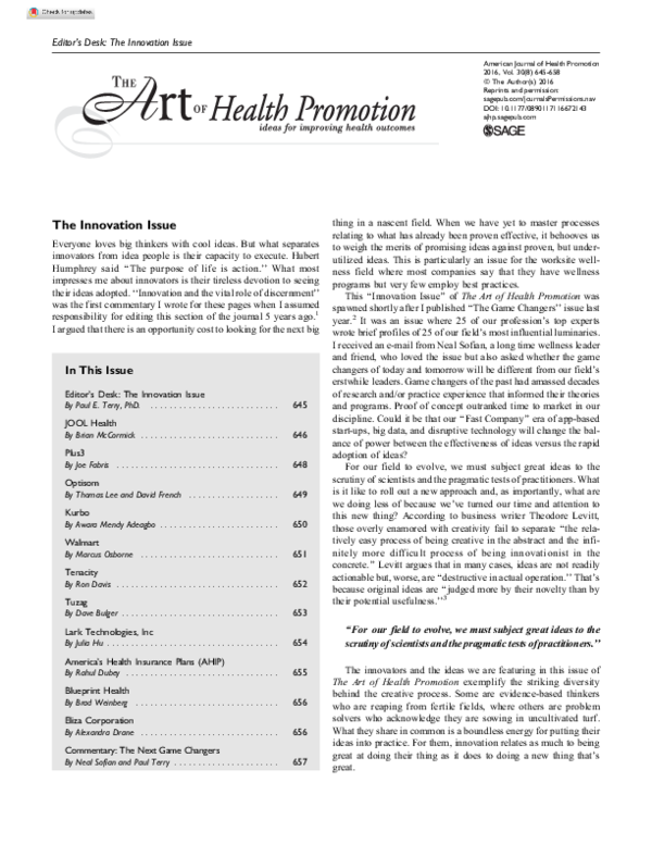 (PDF) The Art of Health Promotion ideas for improving health outcomes