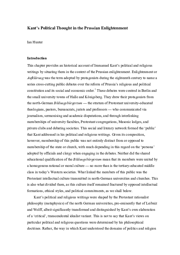 (PDF) Kant's political thought in the Prussian enlightenment