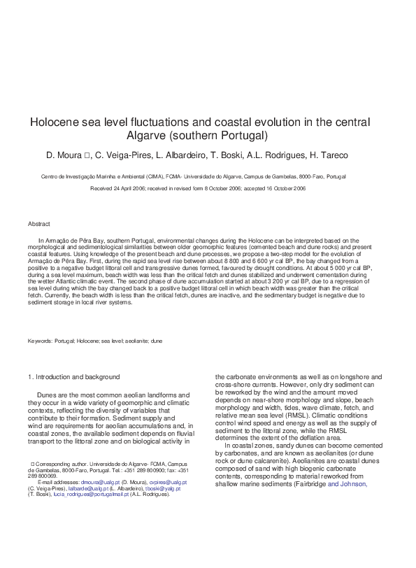 (PDF) Holocene sea level fluctuations and coastal evolution in the central Algarve (southern ...