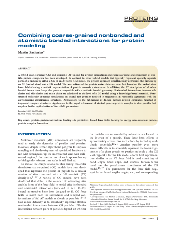 (PDF) Combining coarse-grained nonbonded and atomistic bonded interactions for protein modeling