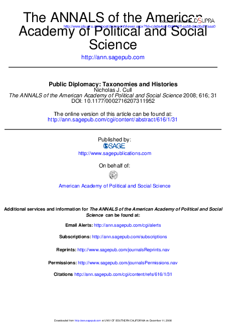(PDF) Public Diplomacy: Taxonomies and Histories