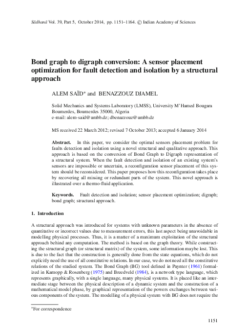 Pdf Bond Graph To Digraph Conversion A Sensor Placement Optimization