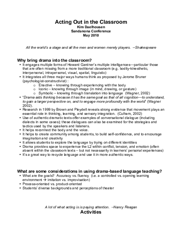 (PDF) Acting Out in the Classroom | Kim Daelhousen - Academia.edu